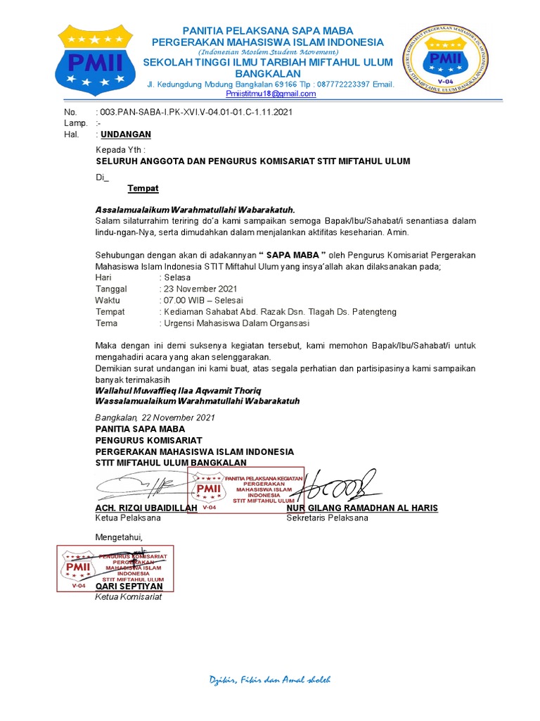 Undangan Sapa Maba STIT Miftahul Ulum | PDF
