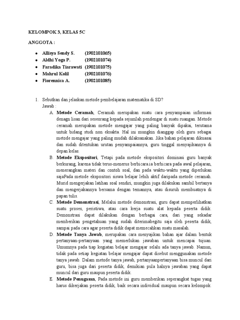 Tugas Diskusi Kelompok 3 Matematika | PDF Tugas Diskusi Kelompok 3 Matematika | PDF