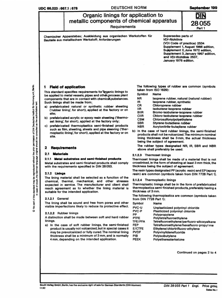 DIN28055p1 - ORGANIC LININGS | PDF