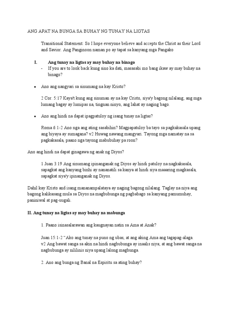 Ang Apat Na Bunga Sa Buhay NG Tunay Na Ligtas | PDF