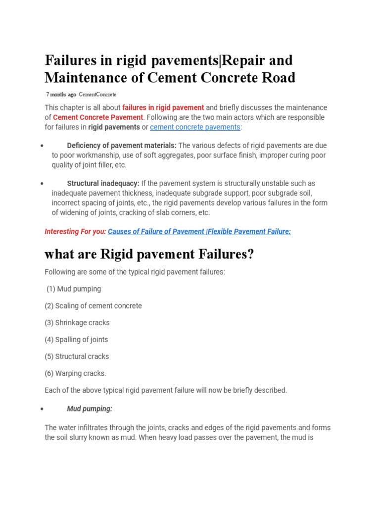 Common Failures in Rigid Pavements and Methods for Repair and ...