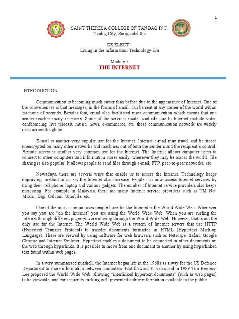 Module 5 - The Internet Part 1 | PDF | World Wide Web | Internet & Web