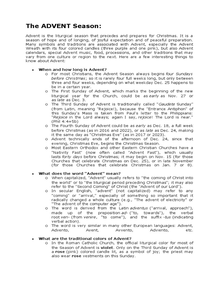 The ADVENT Season:: When and How Long Is Advent? | PDF | Advent ...