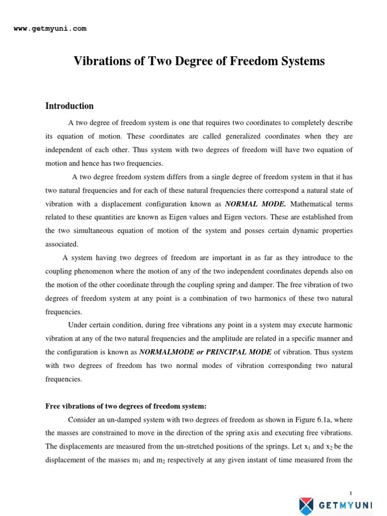 Analysis of the Free Vibrations of Two Degree of Freedom Systems and Determination of Their ...