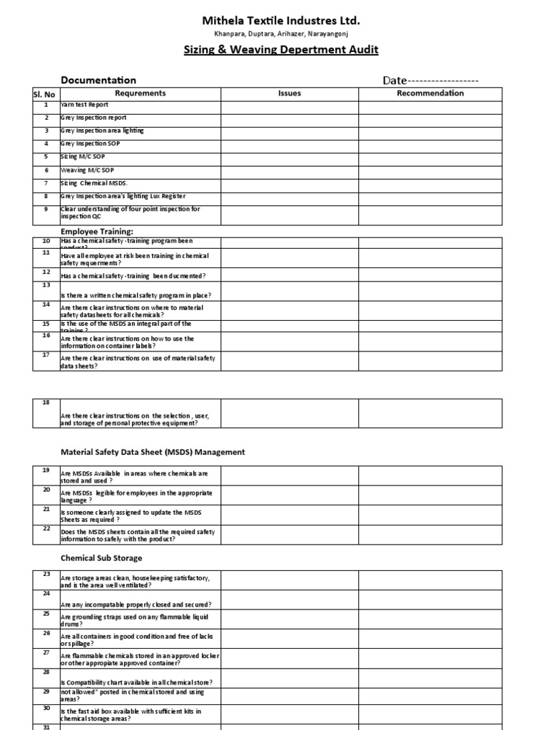 Internal Chemical Overal Audit | PDF | Workplace | Occupational Safety ...