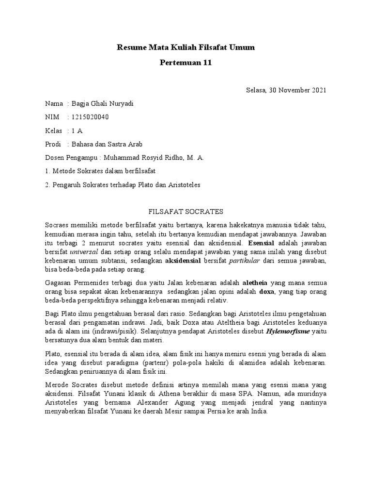 Resume Mata Kuliah Filsafat Umum | PDF