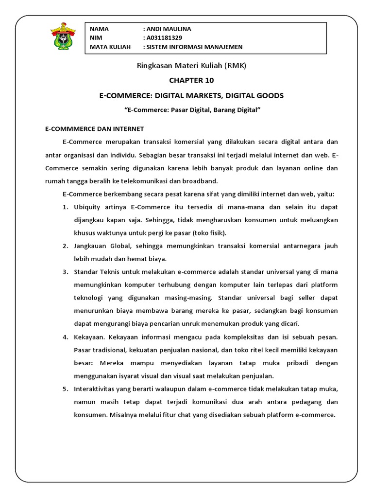 E-Commerce: Pasar Digital dan Barang Digital | PDF | Bisnis | Komputer