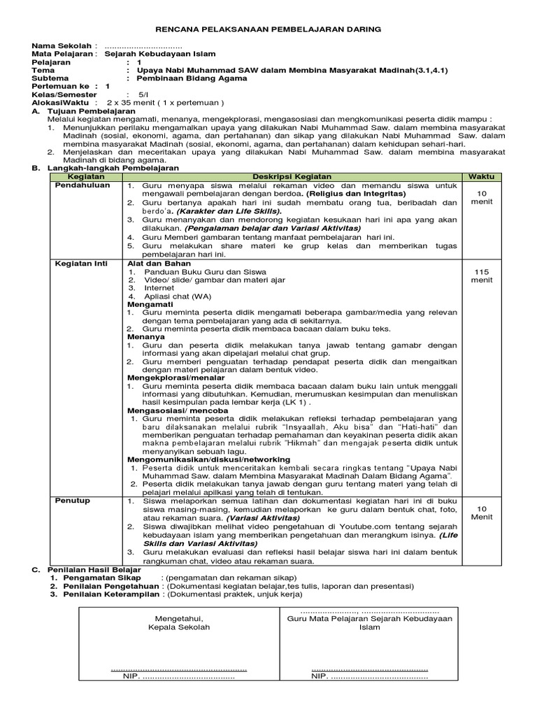 Contoh RPP 1 Lembar | PDF