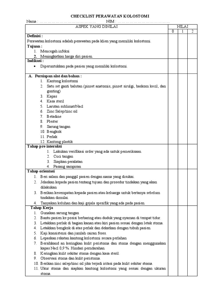 Checklist Perawatan Kolostomi | PDF | Griya & Taman | Kesehatan Holistik