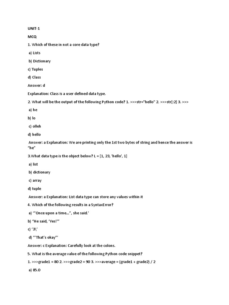 Python QB Solution | PDF | Control Flow | Data Type