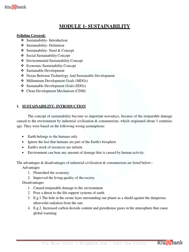 Sus Mod 1 - KQB KtuQbank | PDF | Sustainability | Clean Development Mechanism