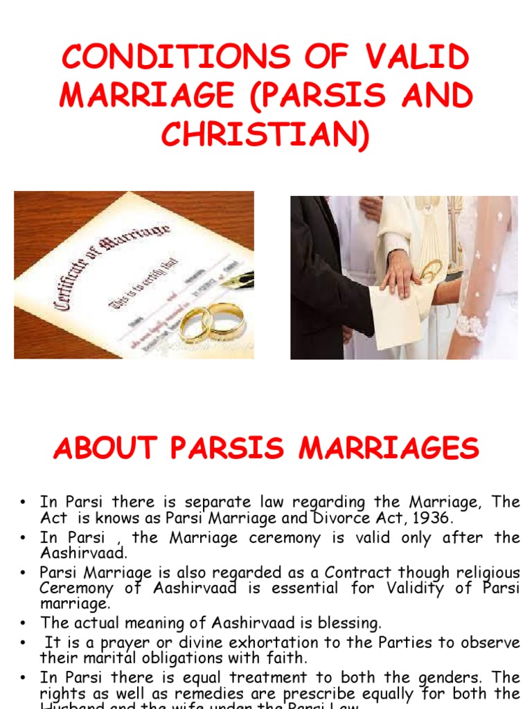 Conditions of Valid Marriage (Parsis and Christian) | PDF | Marriage ...