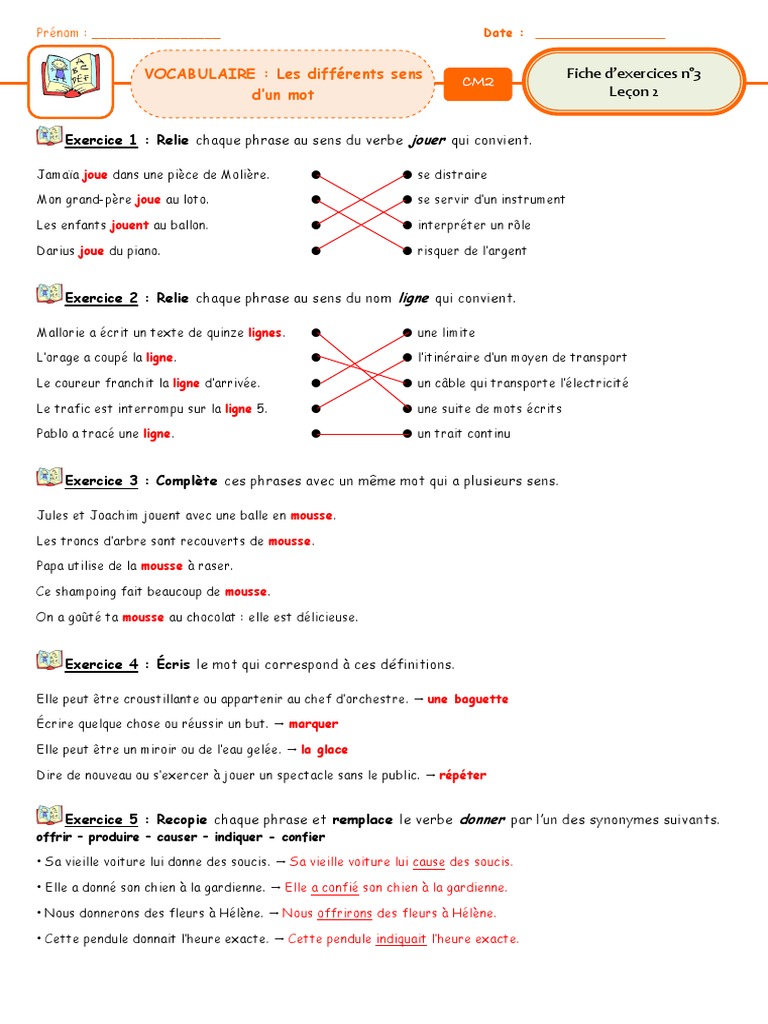 Fiche 3 Correction Les Differents Sens D Un Mot | PDF