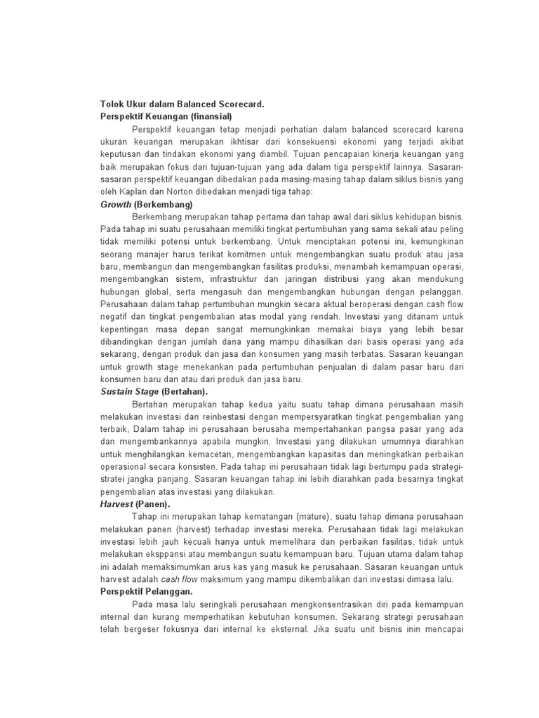 Tolok Ukur Dalam Balanced Scorecard | PDF