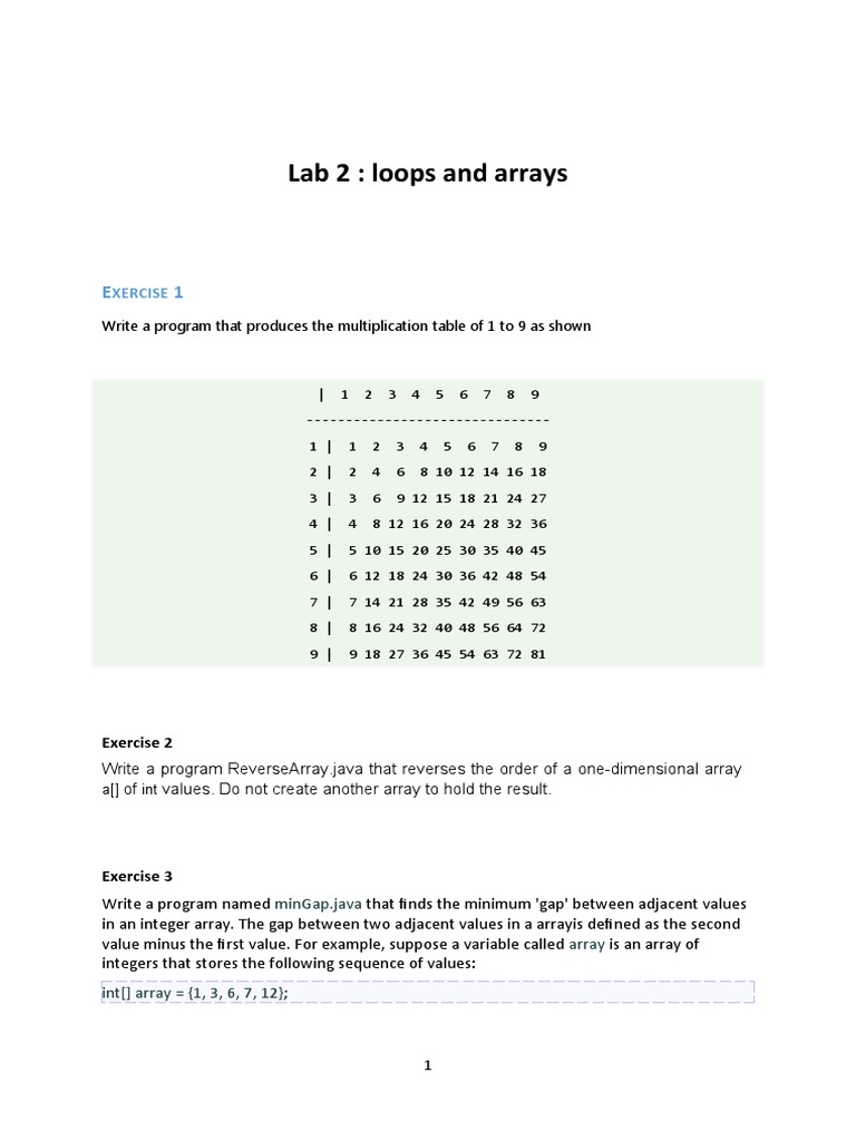Lab 2 - Arrays + Looping | PDF | Matrix (Mathematics) | Array Data Structure