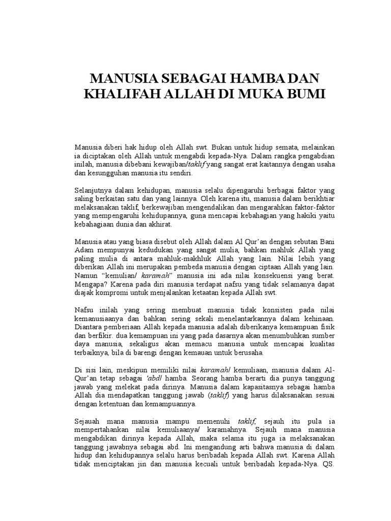 Manusia Sebagai Hamba Dan Khalifah Allah Di Muka Bumi Pdf