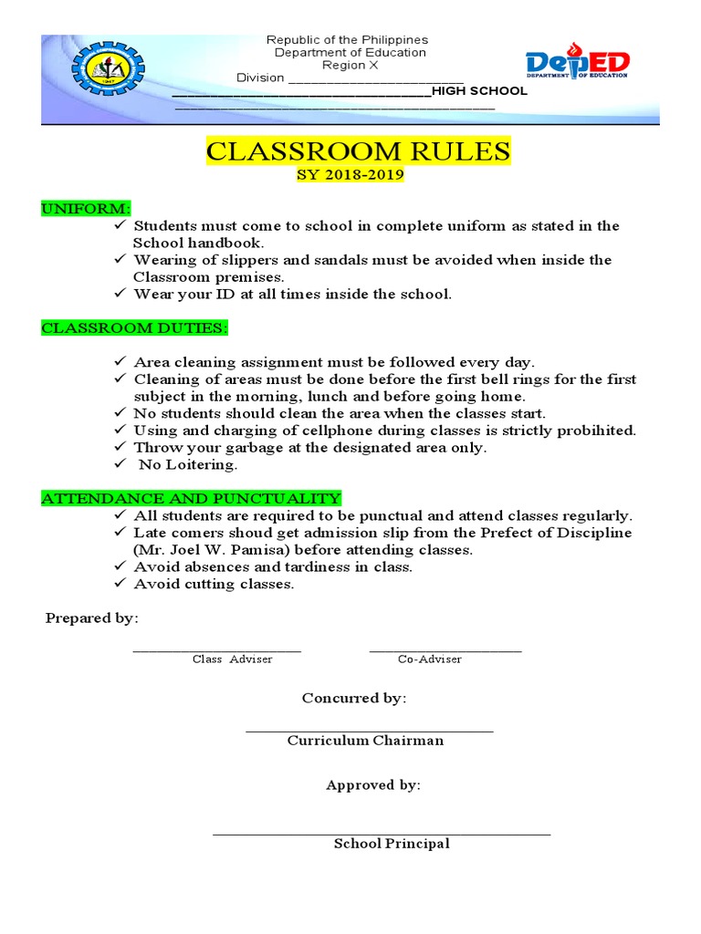 Classroom Rules: - HIGH SCHOOL | PDF | Teaching | Learning