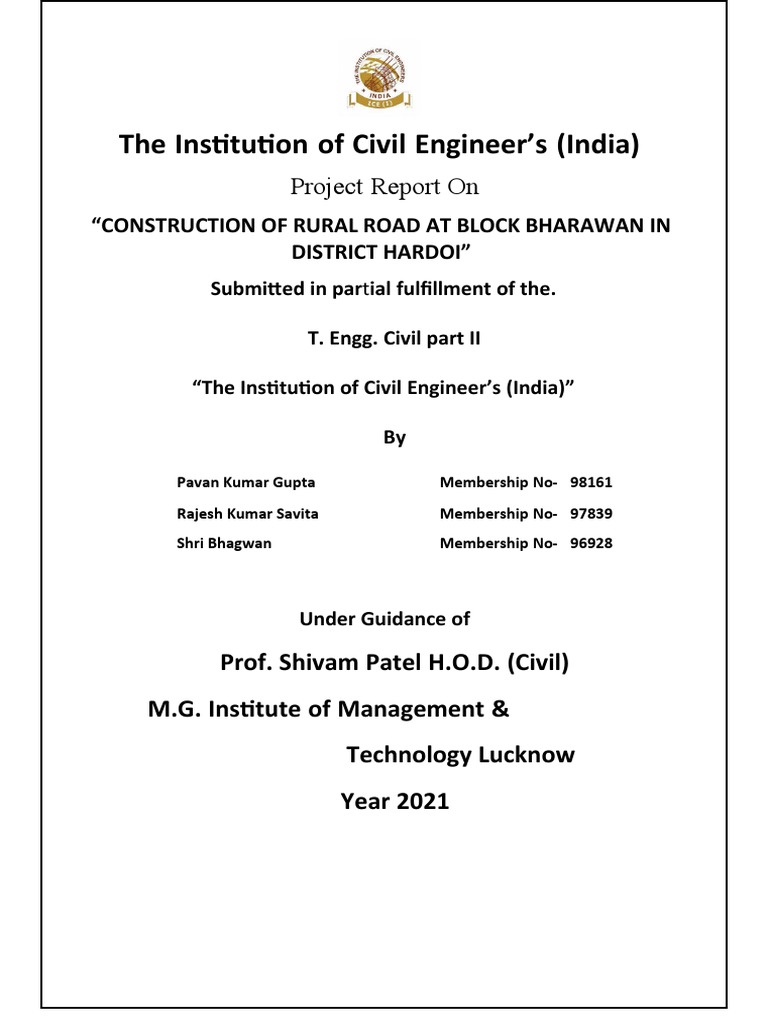 The Institution of Civil Engineer's (India) : Project Report On | PDF ...