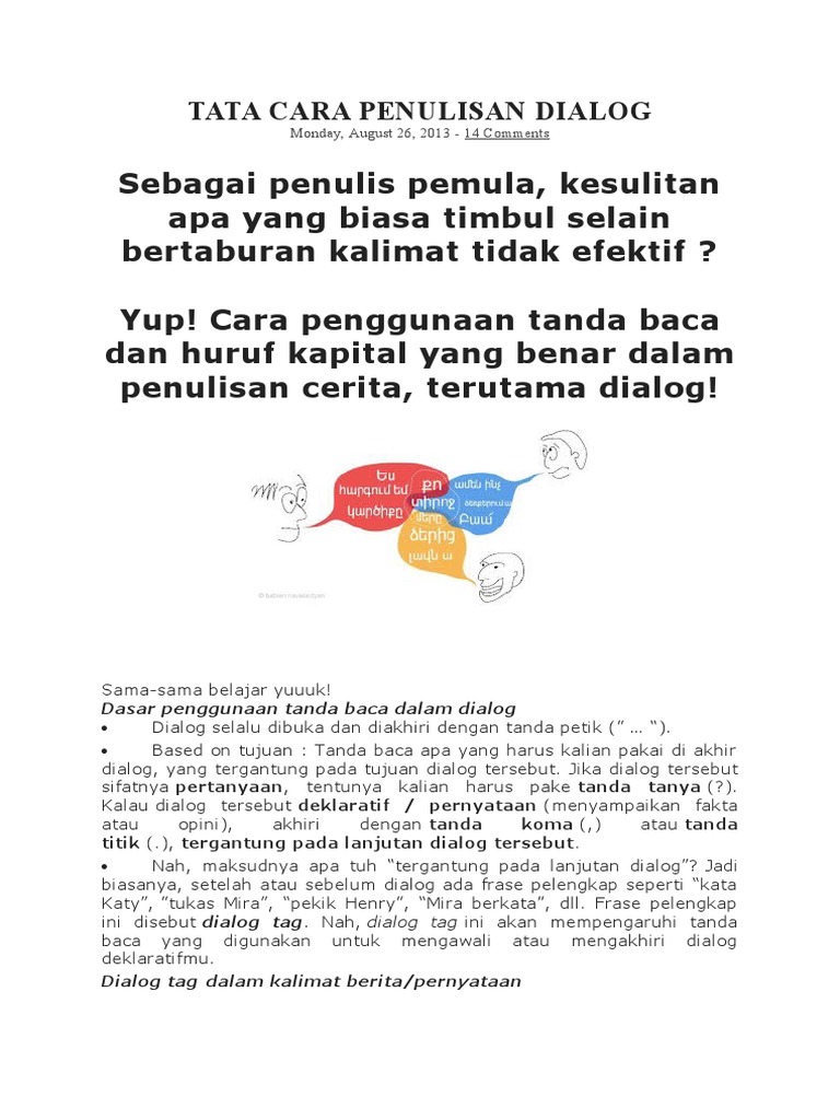 Tata Cara Penulisan Dialog yang Benar | PDF | Seni & Disiplin Bahasa ...