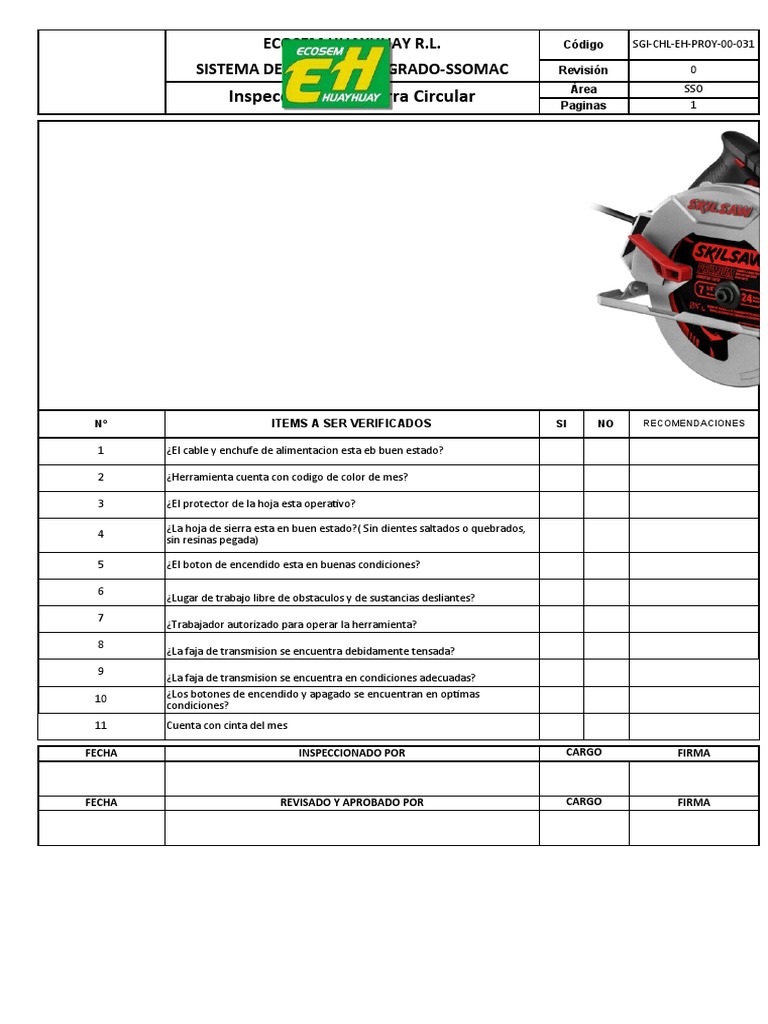 Check List - Cierra Circular Still | PDF | Bienes manufacturados | Equipo