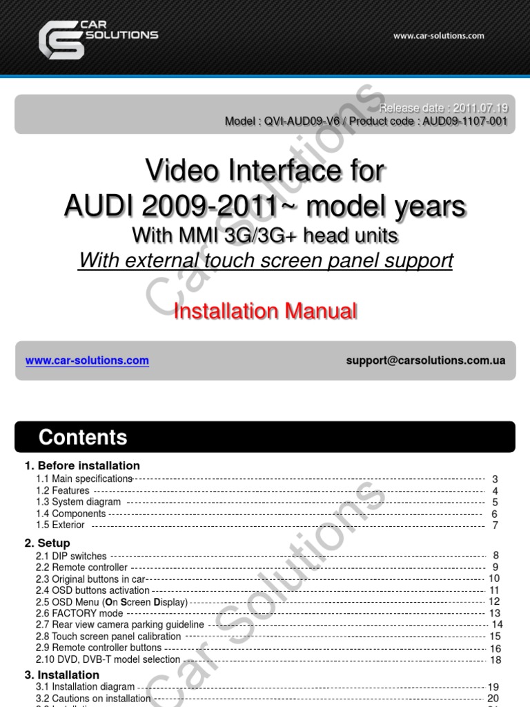 Video Interface For AUDI 2009-2011 Model Years: Car Solutions | PDF ...
