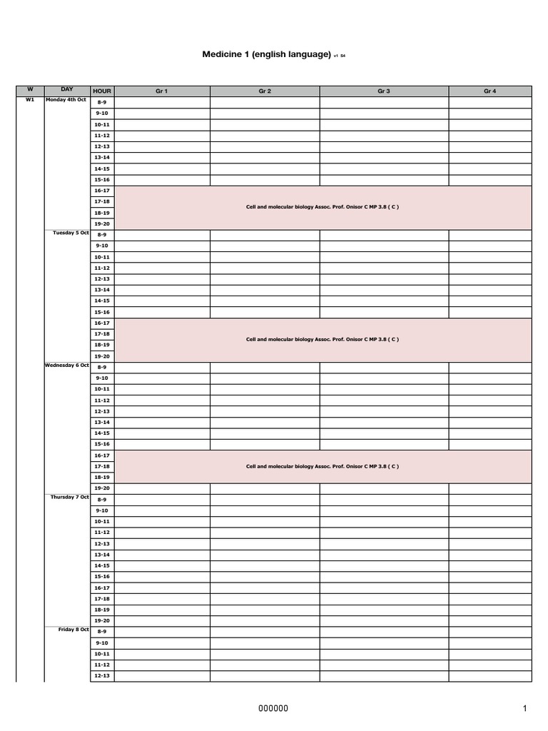 Schedule of Classes for First Year Medical Students | PDF | Biophysics ...