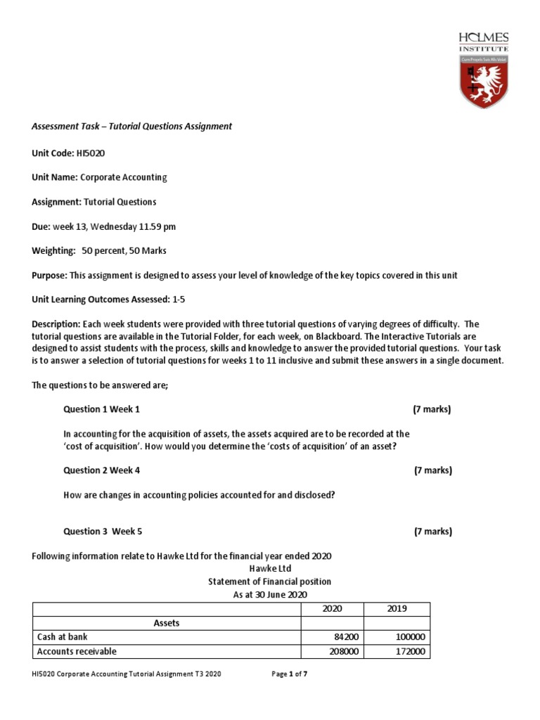 HI5020 Tutorial Question Assignment T3 2020 Final | PDF | Expense | Depreciation