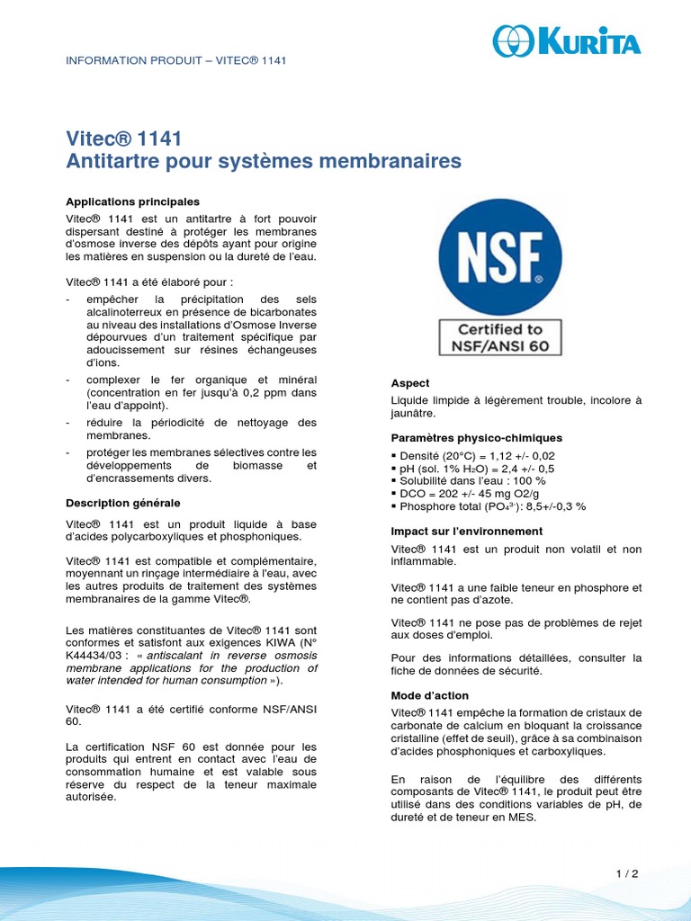 Vitec 1141 - FR | PDF | Eau | Chimie