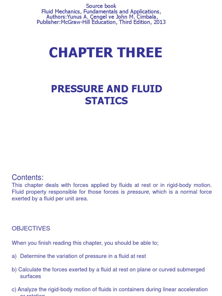 Chapter Three: Pressure and Fluid Statics | PDF | Buoyancy | Pressure