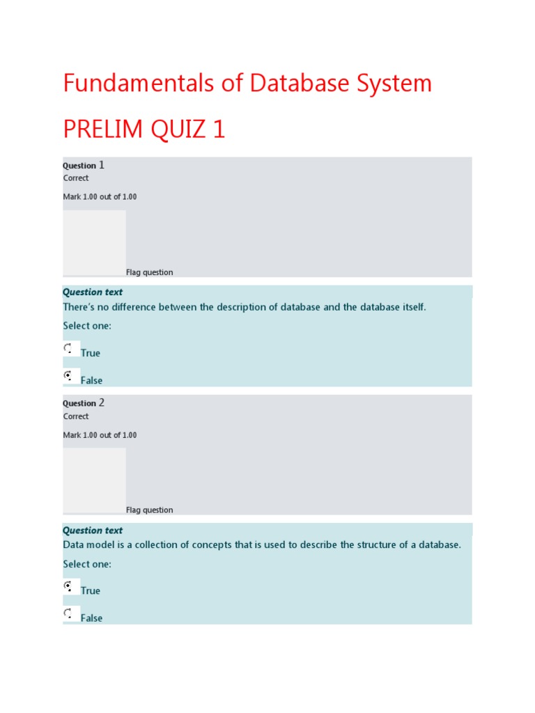 Fundamentals of Database System Prelim Quiz 1 | Download Free PDF ...