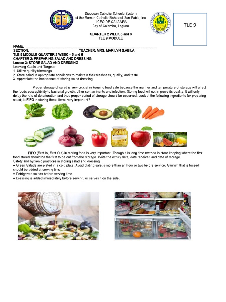 Tle 9 Module Quarter 2 Week 5 6 | PDF | Vegetables | Salad