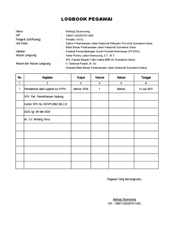Contoh Logbook (Laporan WFH) | PDF