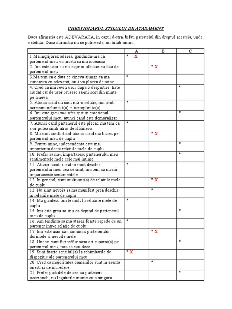 Chestionar Stiluri de Atasament | PDF