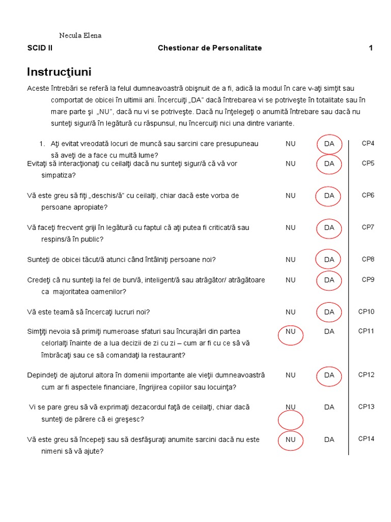 Chestionar de Personalitate | PDF