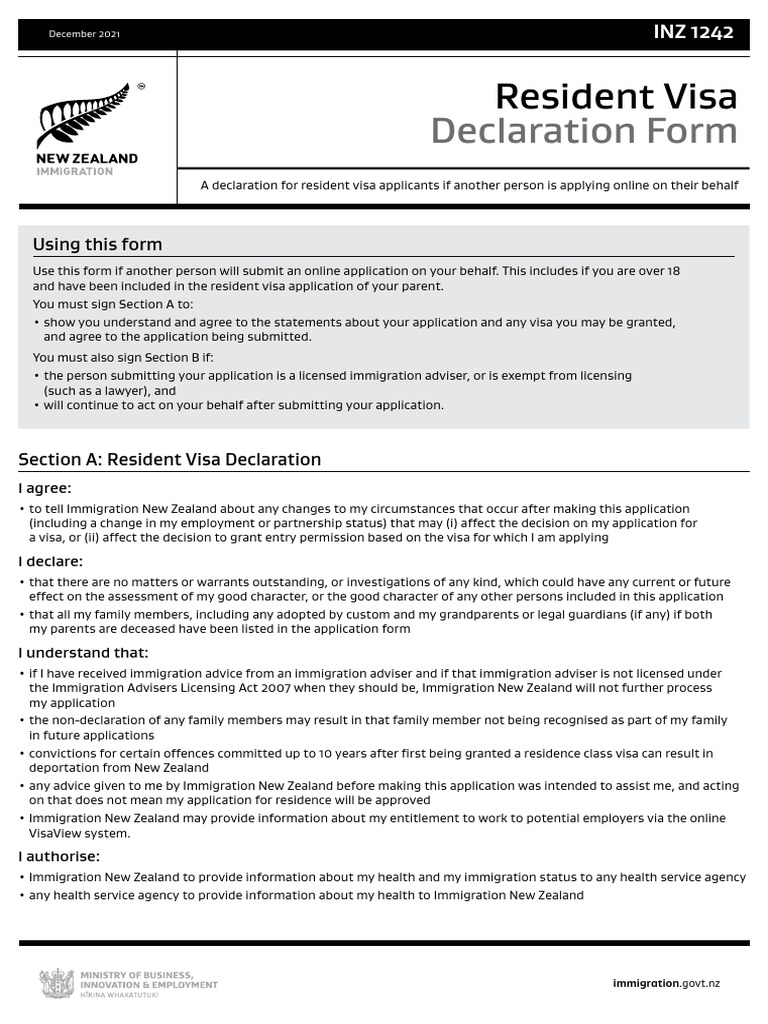 Declaration Form: Resident Visa | PDF | Travel Visa | Immigration