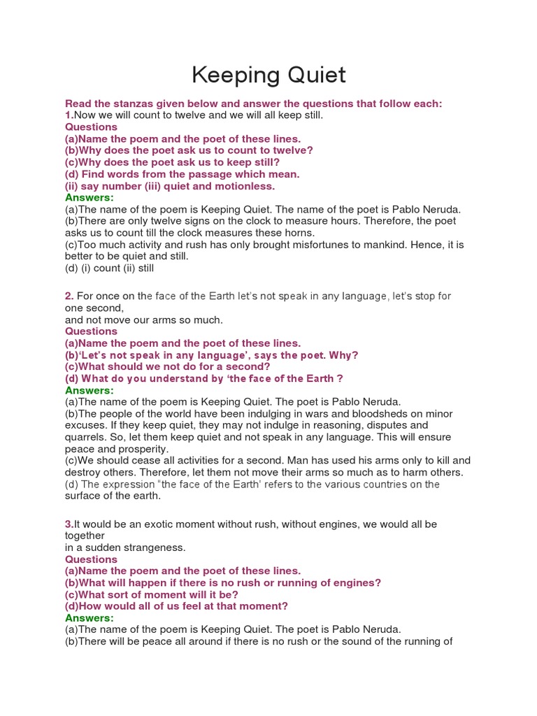 Keeping Quiet: Pablo Neruda's Poem | PDF