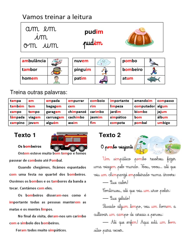 Vamos Treinar A Leitura Am, Em, Im, Om, Um | PDF