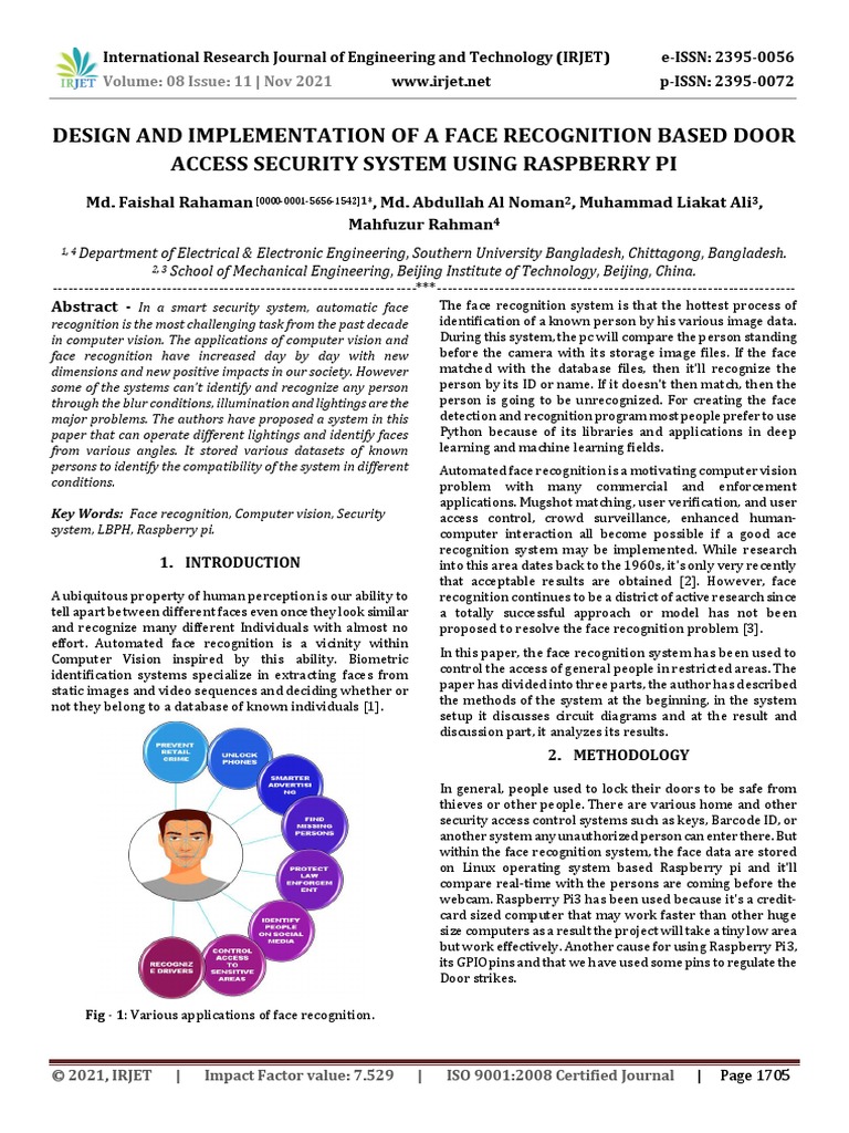 Design and Implementation of A Face Recognition Based Door Access Security System Using ...