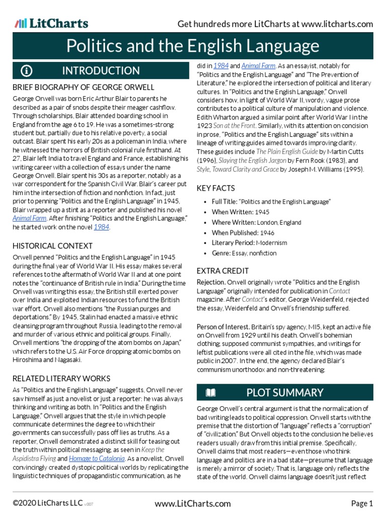 Politics and The English Language by George Orwell | PDF | George ...
