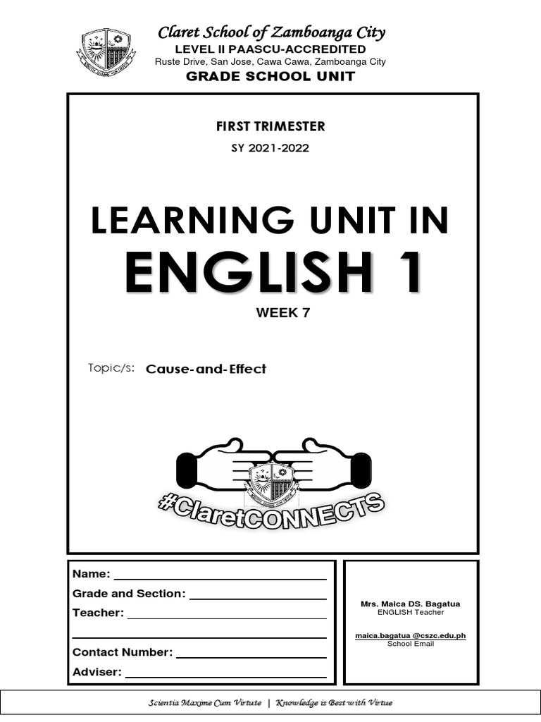 Learning Unit In: English 1 | PDF