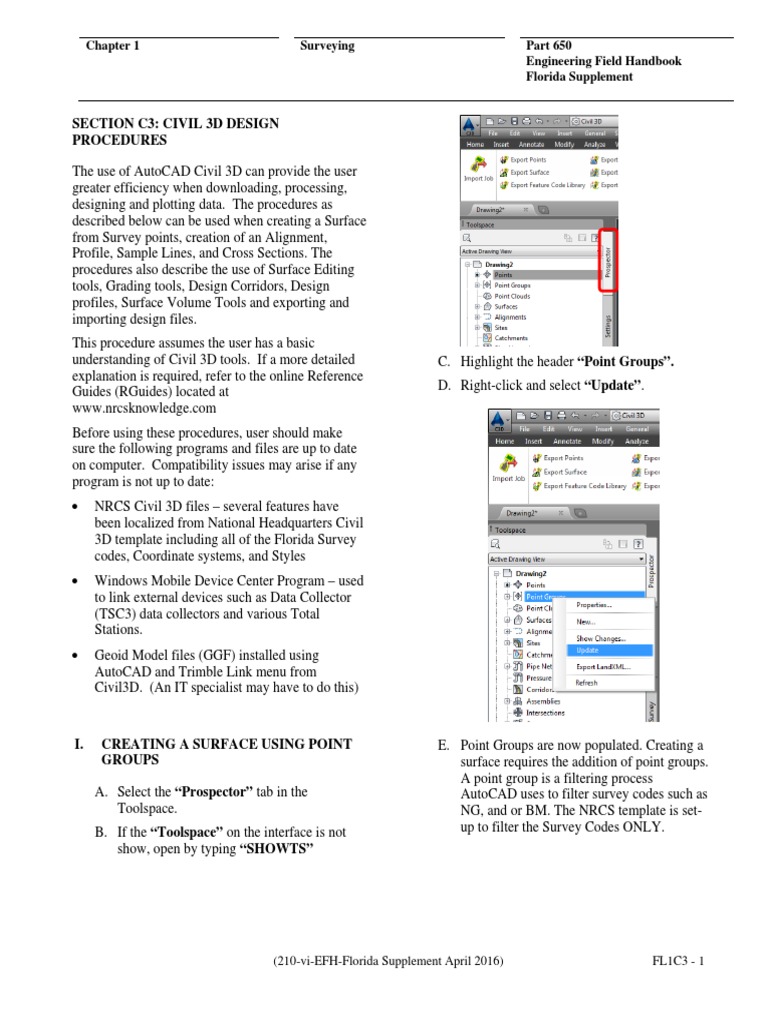 Section C3: Civil 3D Design Procedures: 1 Surveying 650 Engineering ...