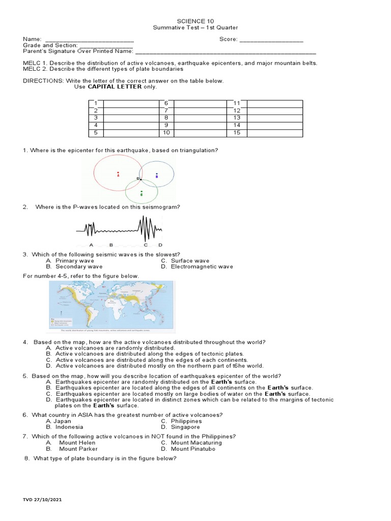 1 Summative Test Science 10 | PDF | Earthquakes | Plate Tectonics