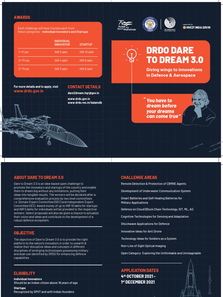 DRDO Dare To Dream Brochure - 3.0 - A5 v2 | PDF | Innovation | Small ...