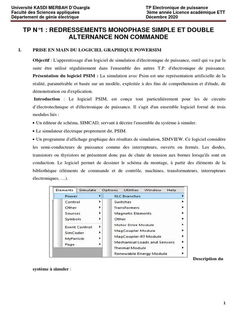 TP #1 Redressement Monophasé Non Commandé | PDF | Redresseur | Électronique