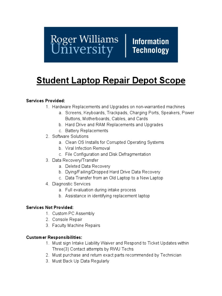Student Laptop Repair Scope | PDF