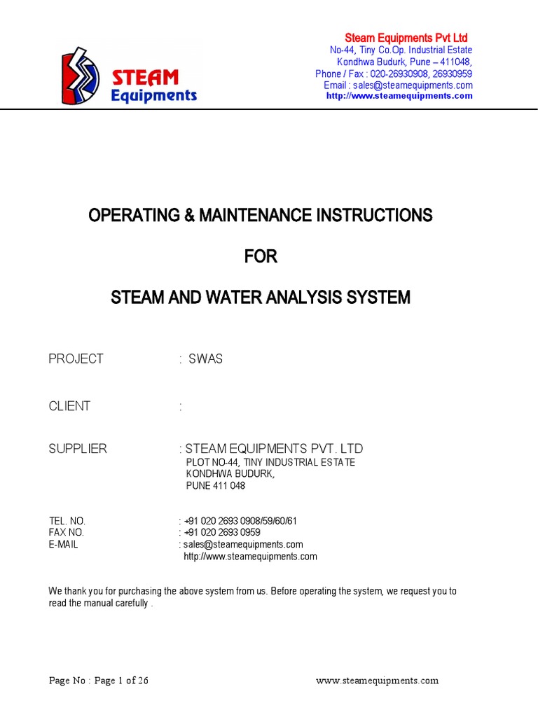 Swas Manual Pdf Valve Pipe Fluid Conveyance