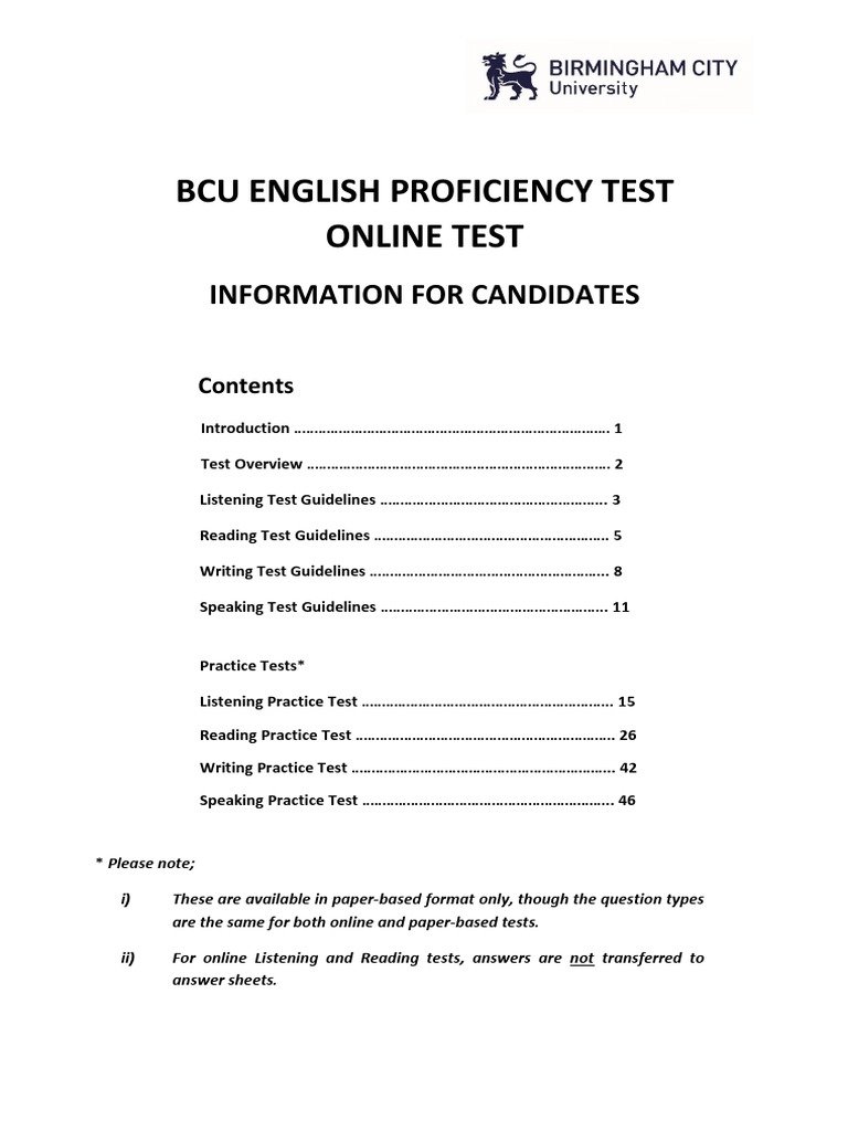 Bcu Ept Online Test Guidelines v10 Information For Candidates June 2020 ...