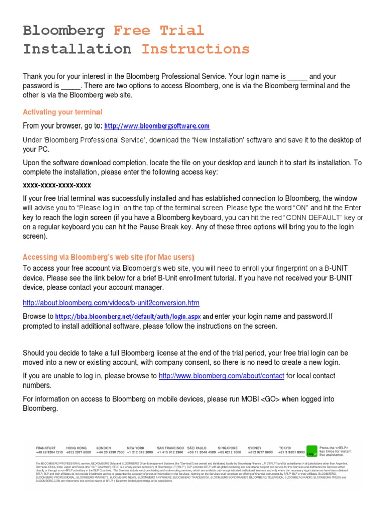 Free Trial Instructions: Bloomberg Installation | PDF | Port (Computer ...