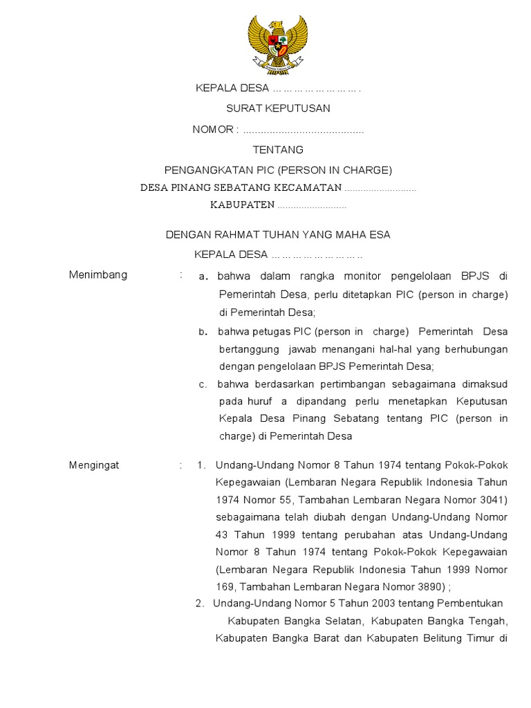 Contoh Draft SK PIC Desa | PDF