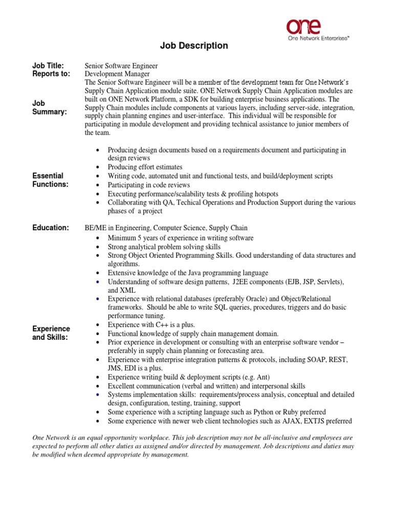 Senior Software Engineer Job Overview | PDF | Software | Java ...